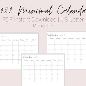 2022 Monthly Calendar | Year Calendar | Instant Download | Digital ...