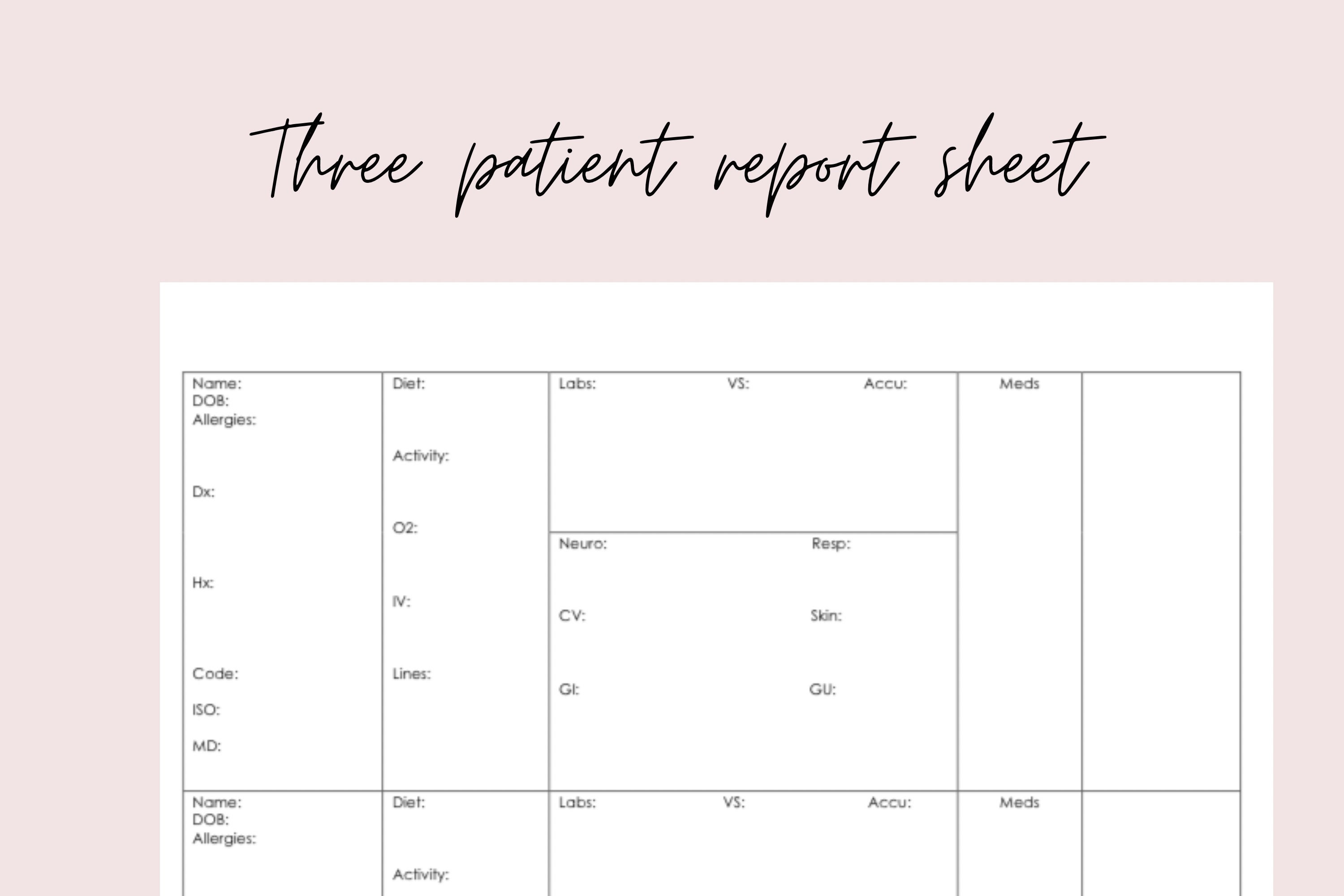 3 Patient Report Sheet | Nurse Brain Great for Medsurg or Step Down ...
