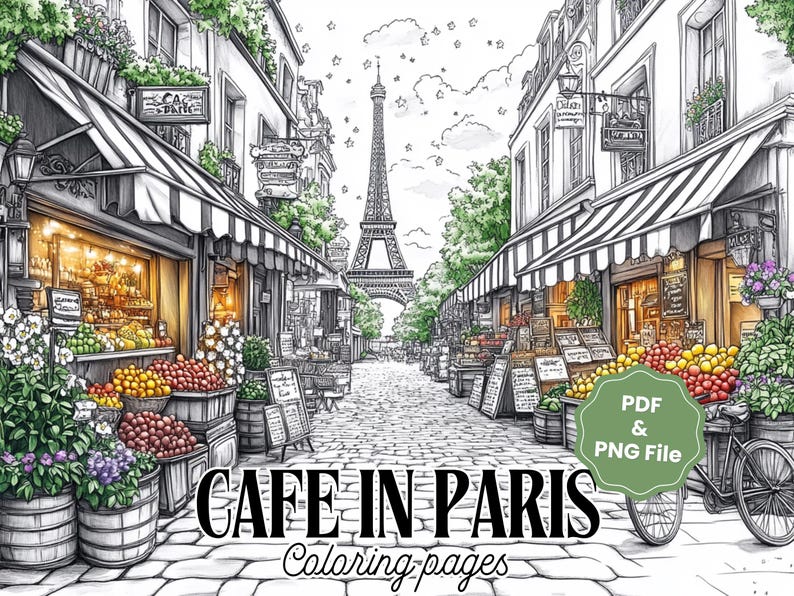 20 Paris Café Coloring Pages for Adults – Printable Vintage French ...
