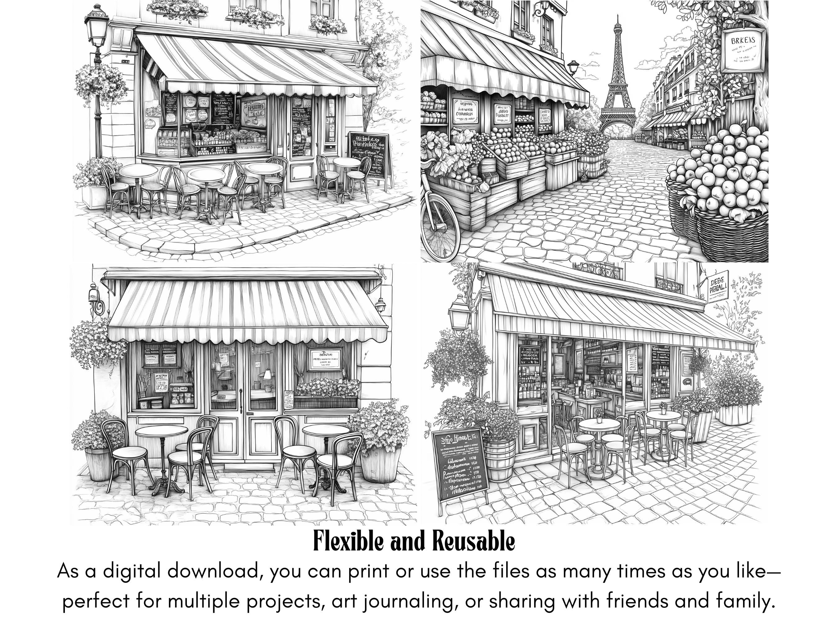 20 Paris Café Coloring Pages for Adults – Printable Vintage French ...