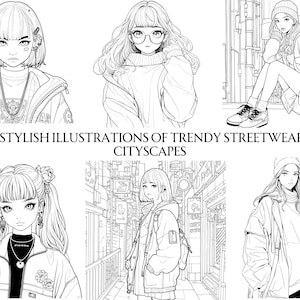 45 Street Girl Coloring Pages, Urban Fashion Printable Art for Adults ...