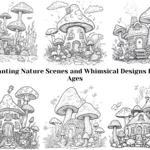 44 Mushroom Valley Coloring Book, Whimsical Cottage Art, Fantasy Fairy ...