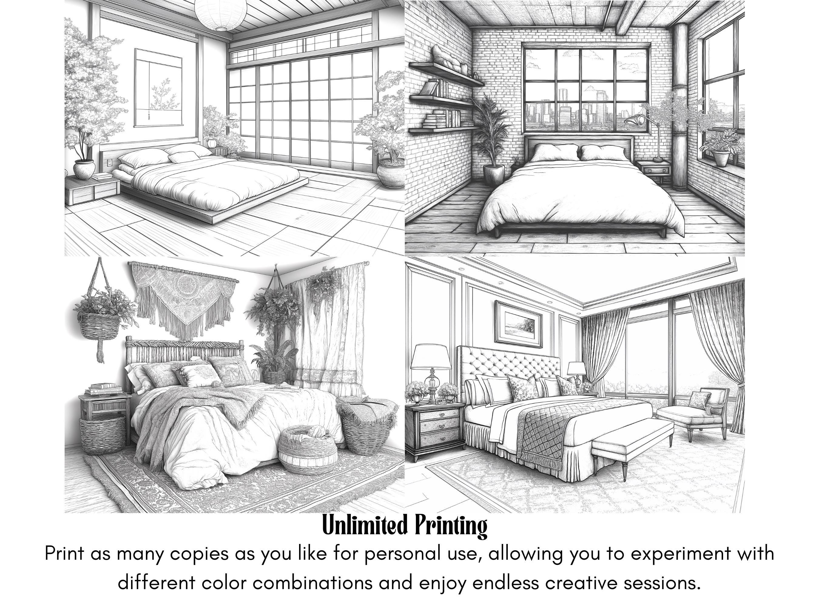 20 Cozy Bedroom Coloring Pages for Adults – Printable PDF & PNG Bundle ...
