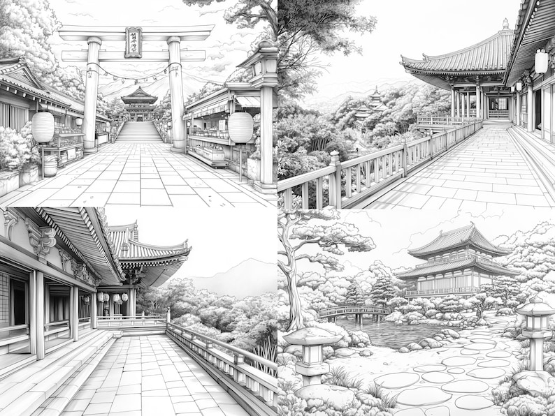 16 Japanese Temple & Shrine Coloring Pages | Traditional Architecture ...
