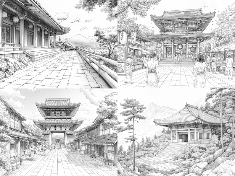 16 Japanese Temple & Shrine Coloring Pages | Traditional Architecture ...