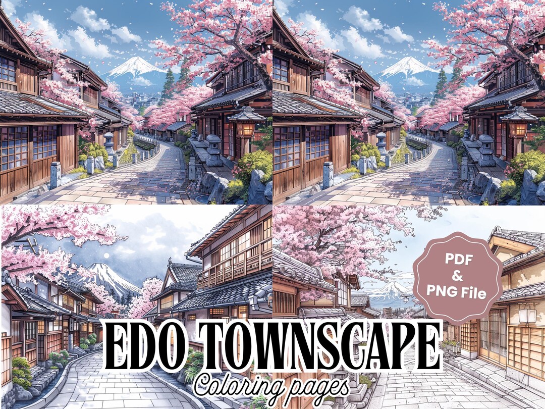 24 Edo Townscape Adult Coloring Pages, Printable PDF & PNG for Ipad ...