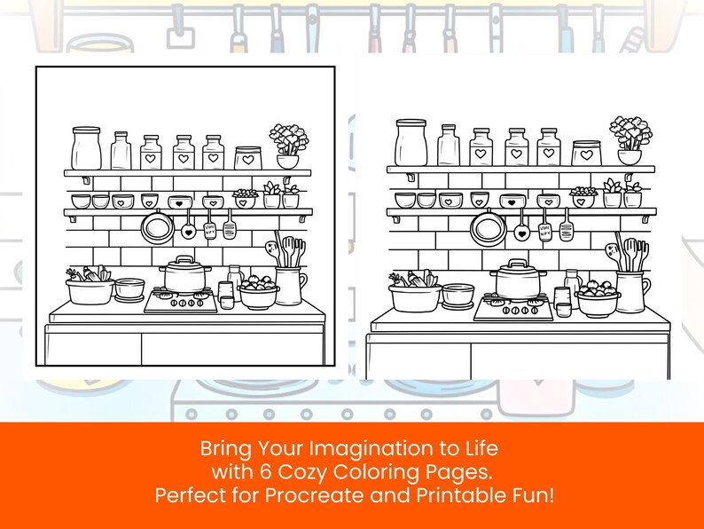 Kitchen Corner Bold and Easy Coloring Pages for Adults - 6 Pages Simple ...