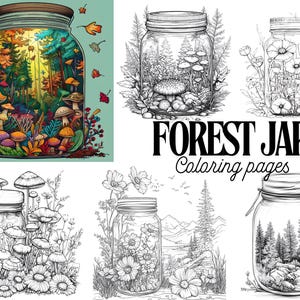 44 Forest Jar Coloring Pages, Woodland Nature Art, Printable Mason Jar ...