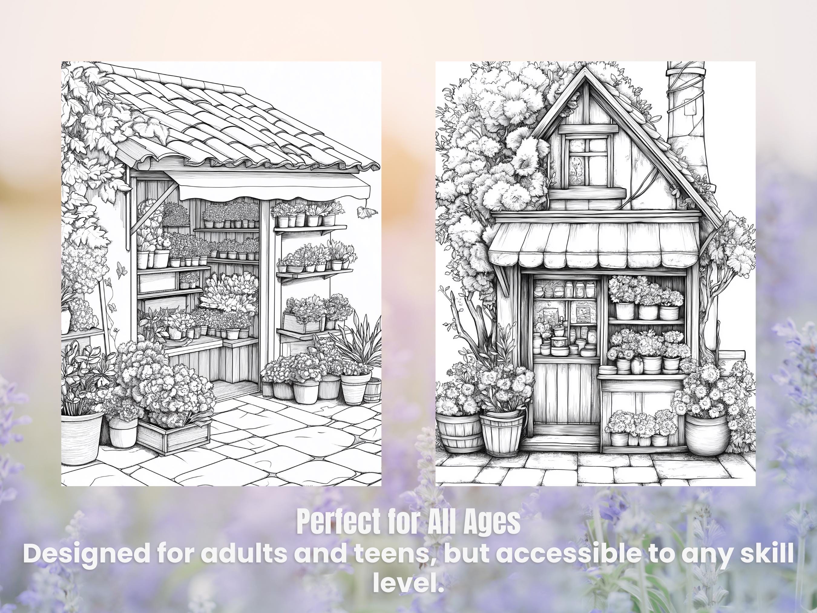 Flower Shop Coloring Pages | Digital + Printable | Procreate iPad Art ...