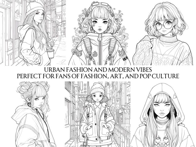 45 Street Girl Coloring Pages, Urban Fashion Printable Art for Adults ...