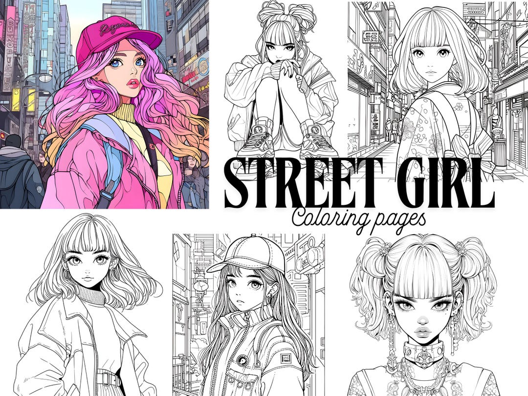45 Street Girl Coloring Pages, Urban Fashion Printable Art for Adults ...