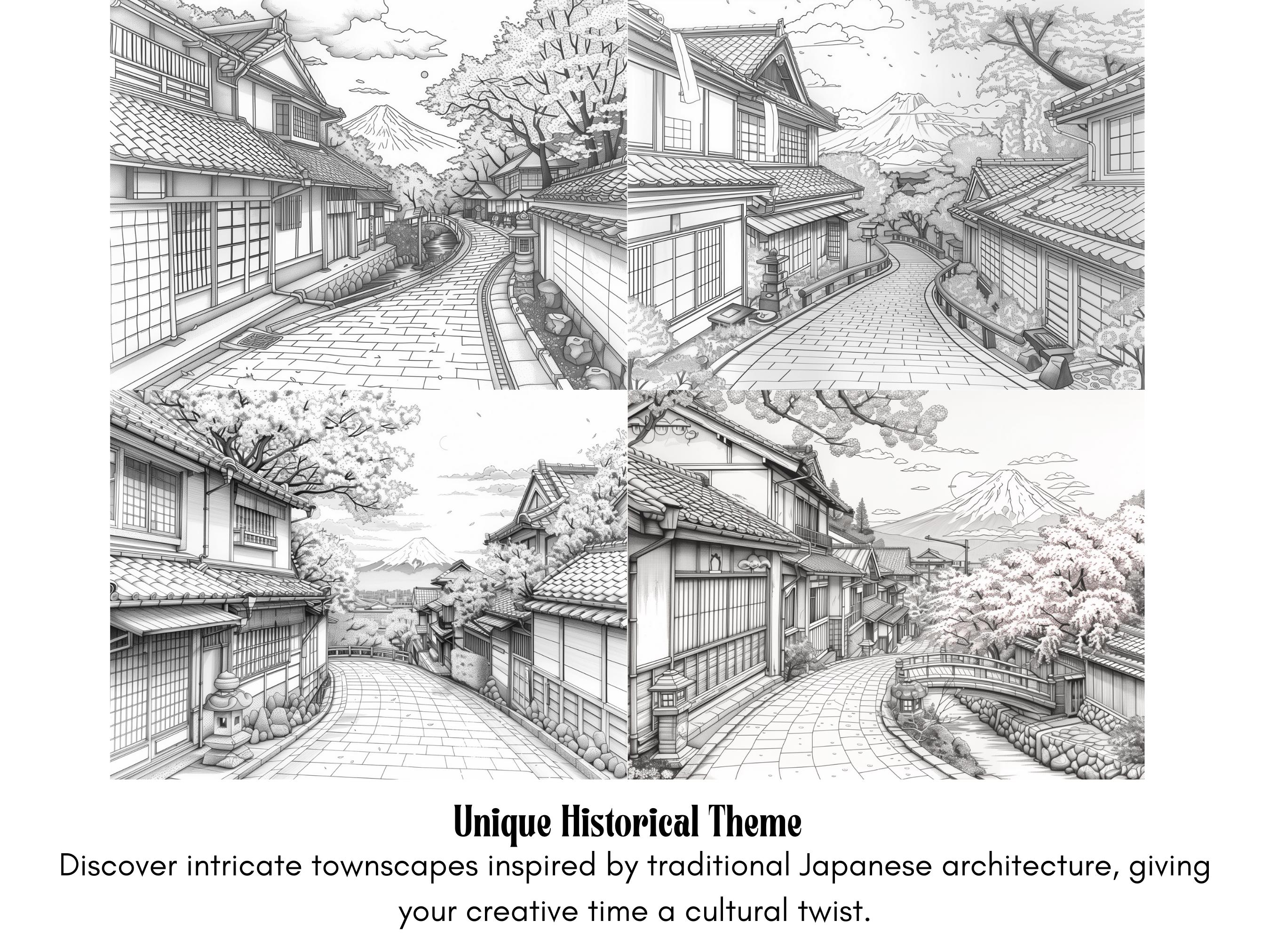 24 Edo Townscape Adult Coloring Pages, Printable PDF & PNG for Ipad ...