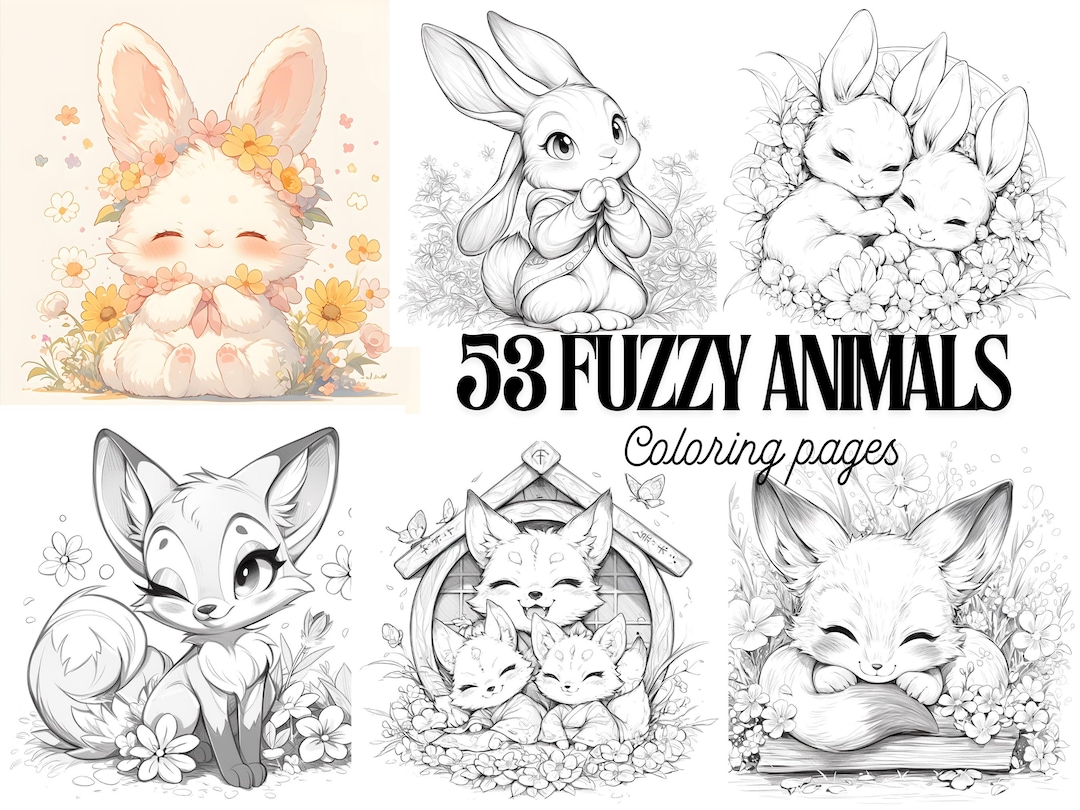 53 Adorable Fuzzy Animal Coloring Pages, Printable Cute Bunny and Fox ...