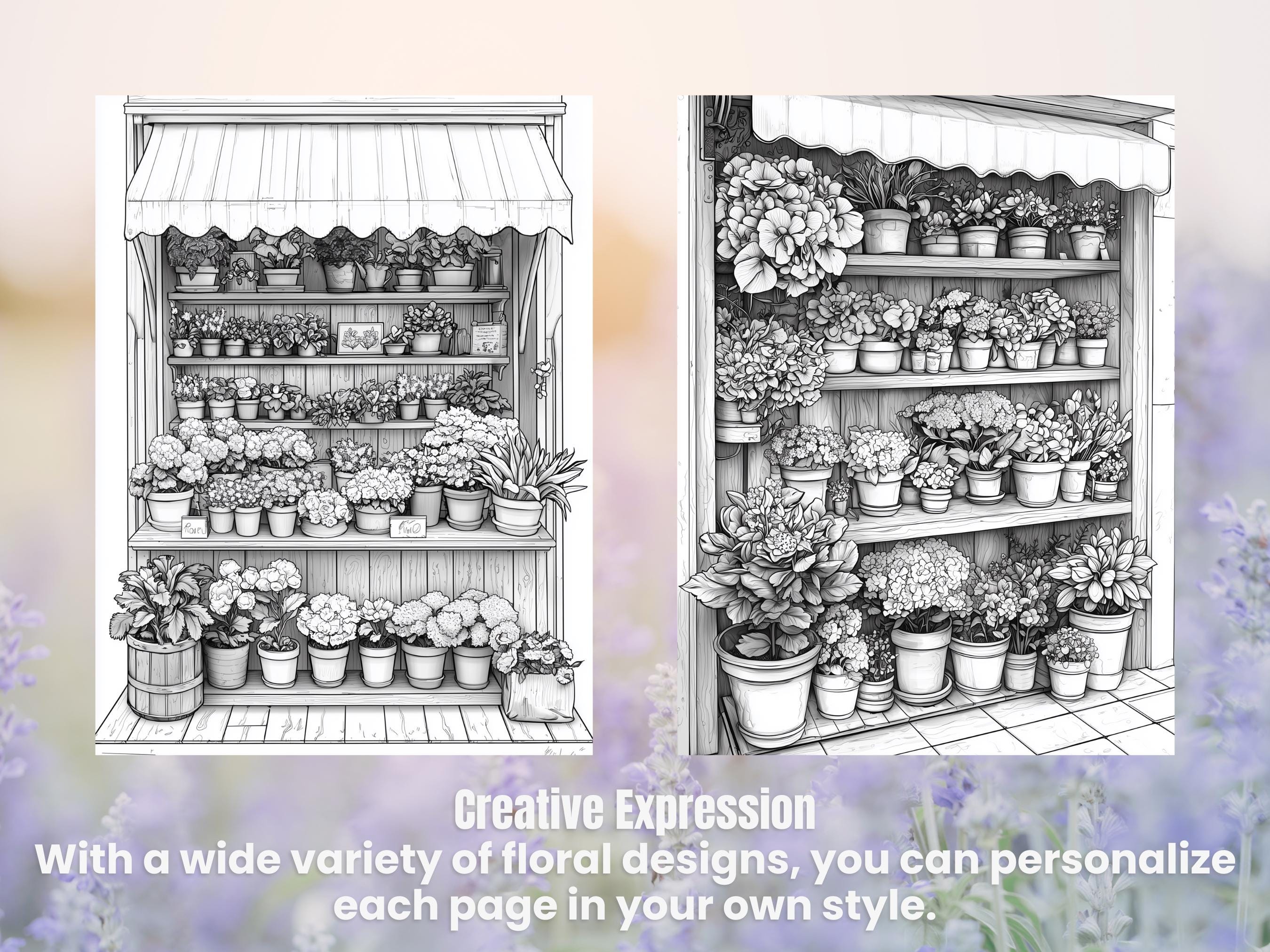 Flower Shop Coloring Pages | Digital + Printable | Procreate iPad Art ...
