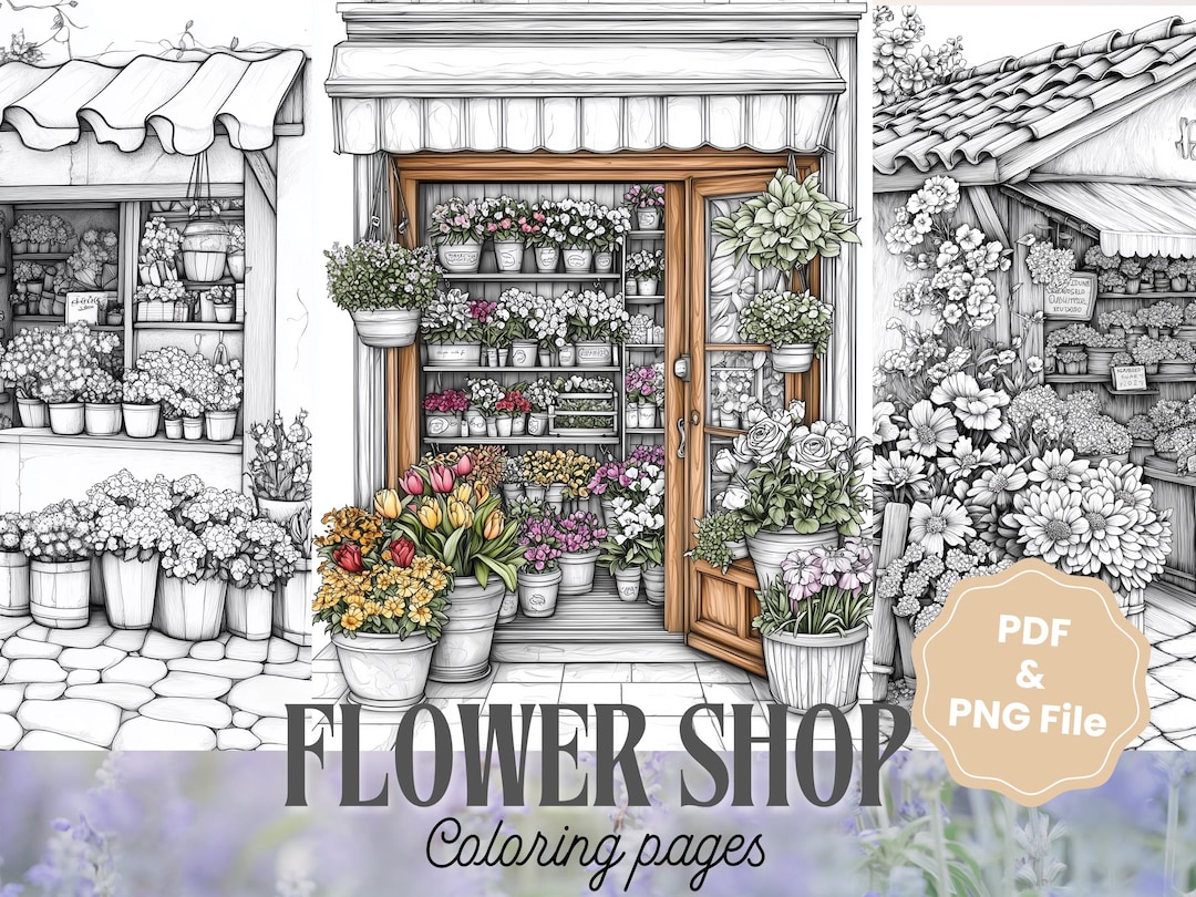 Flower Shop Coloring Pages | Digital + Printable | Procreate iPad Art ...