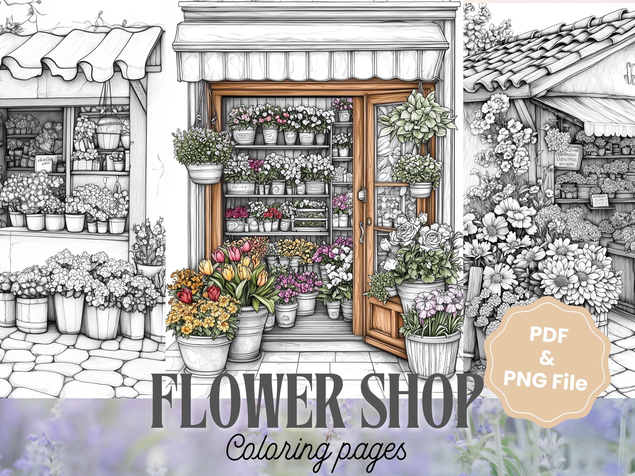 Flower Shop Coloring Pages | Digital + Printable | Procreate iPad Art ...