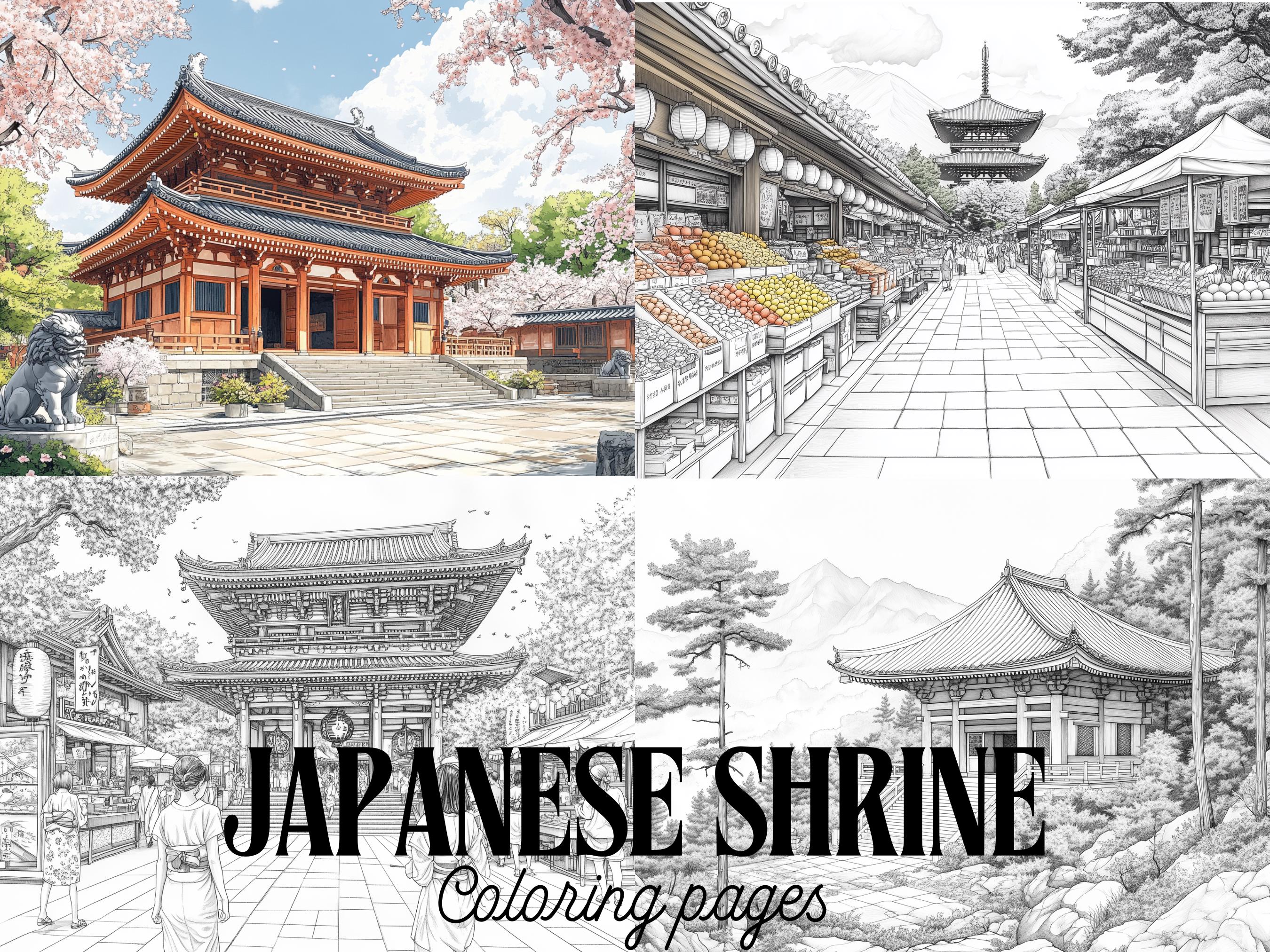 16 Japanese Temple & Shrine Coloring Pages | Traditional Architecture ...