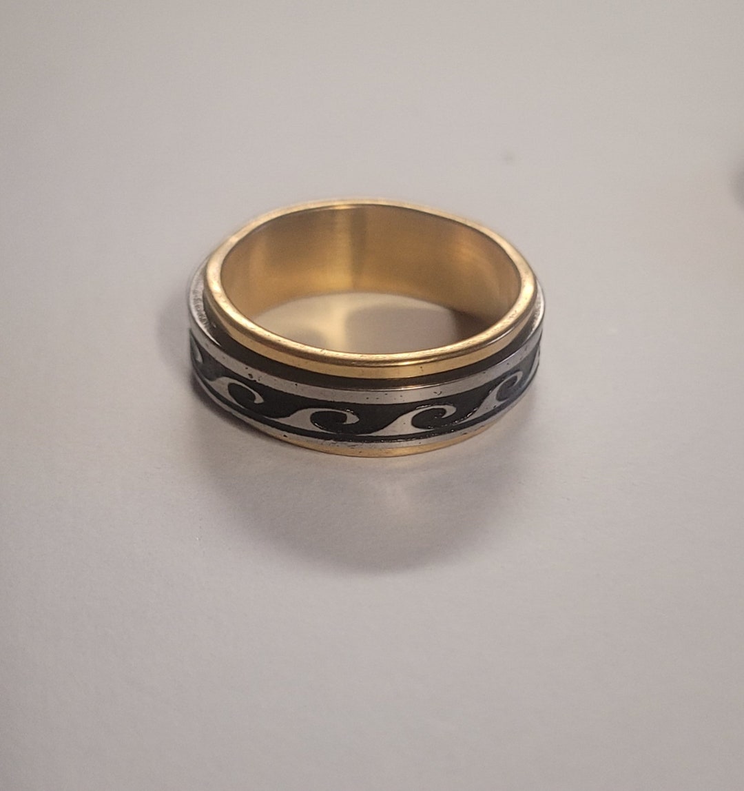 Silver and Gold Sea Wave Spinning Ring, Anxiety Spinner Ring, Thumb ...