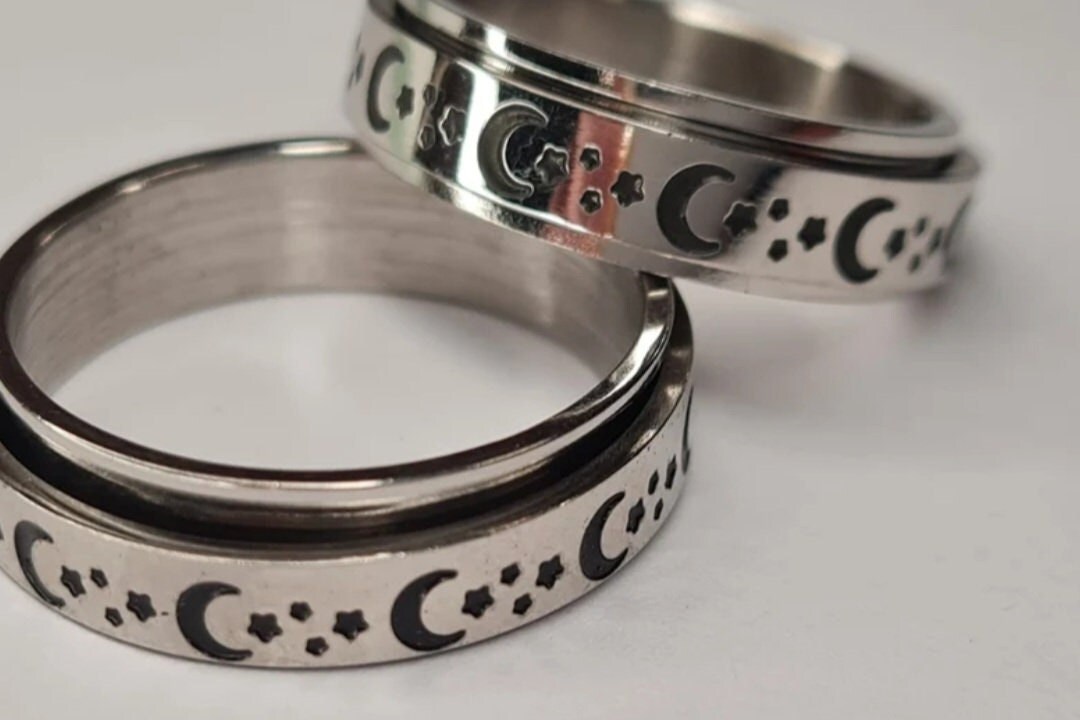 Spinning Moon & Stars Ring, Fiddle Ring, Anxiety Help Ring, Fidget Ring ...
