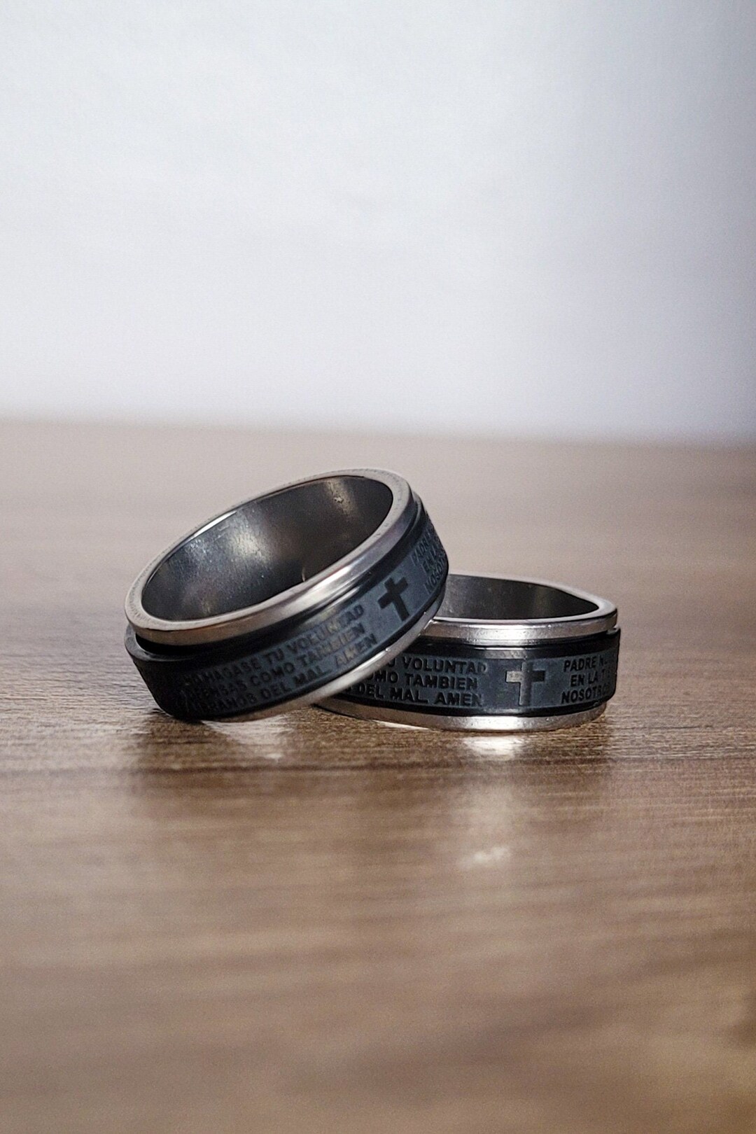 Cross Symbol Anxiety Ring, Black Matte Spinning Ring, Anxiety Ring ...