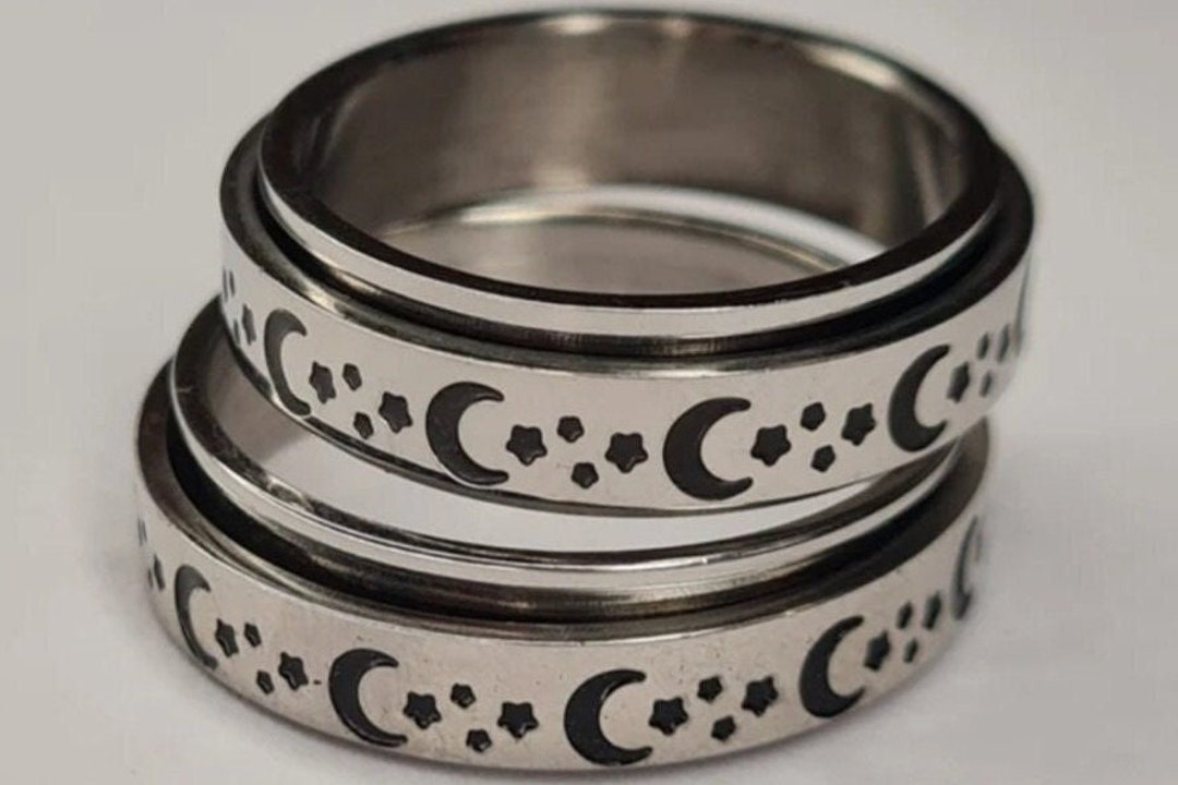 Spinning Moon & Stars Ring, Fiddle Ring, Anxiety Help Ring, Fidget Ring ...