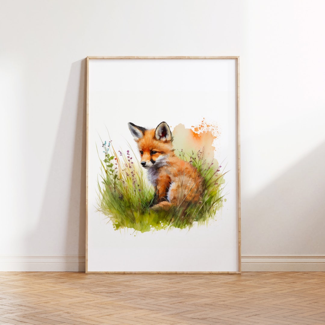 Fox PRINTABLE Watercolor Cub Cute Animal Painting Nursery Nature Forest ...