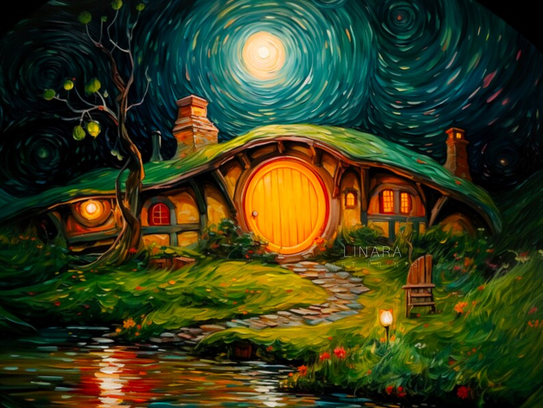 The Shire Art Print | Van Gogh Starry Night Style (digital Download) - Etsy