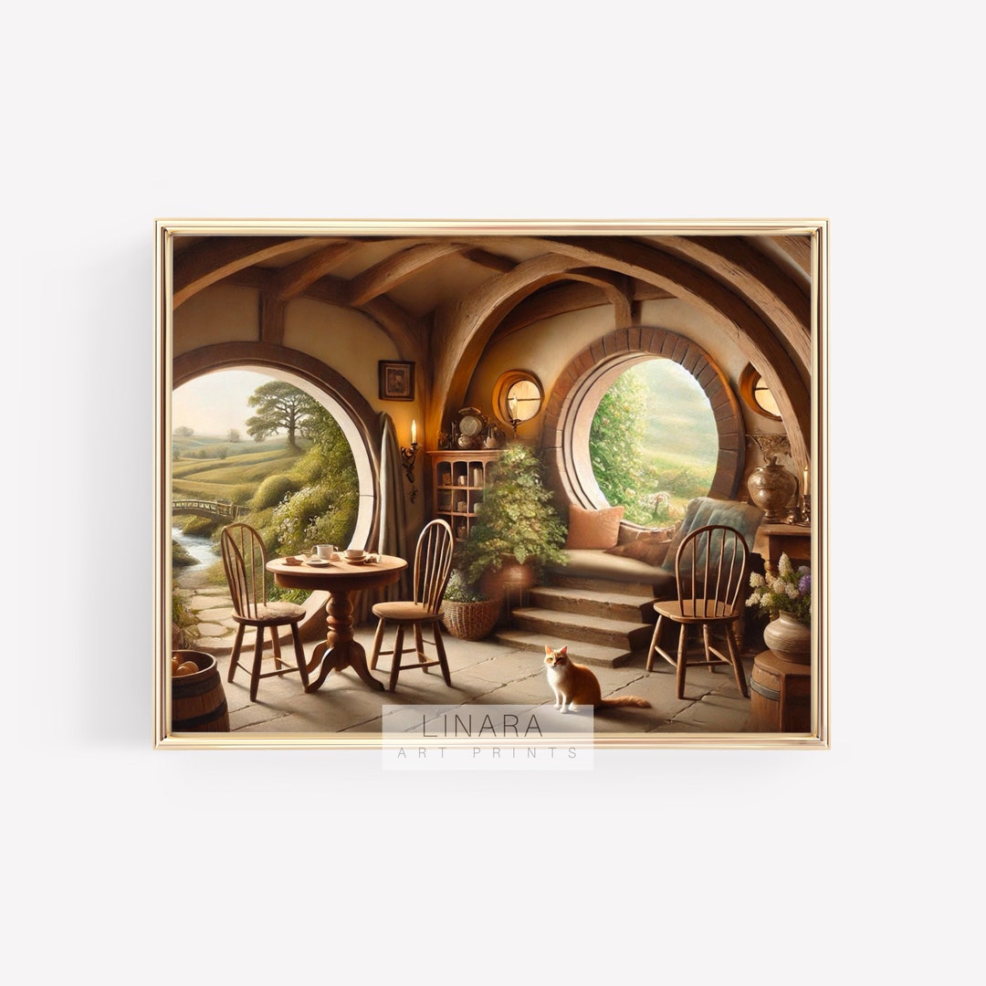 Rustic Farmhouse Hobbit Hole PRINTABLE Oil Painting Artwork Digital ...