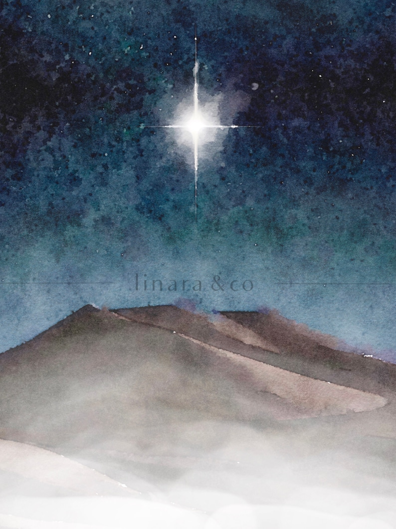 The Star color PRINTABLE Watercolor Winter Christmas | Etsy