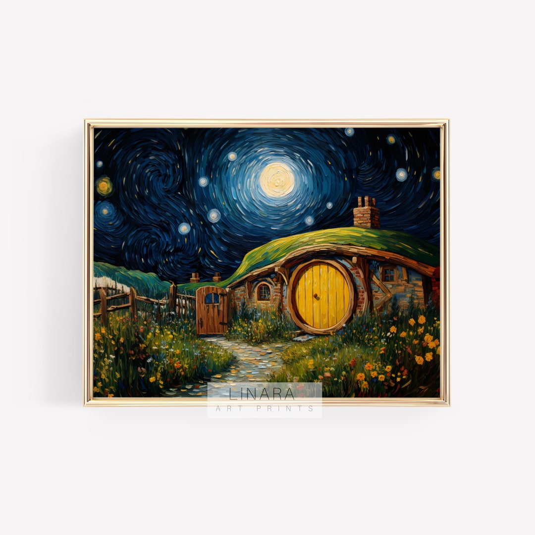 The Shire Watercolor Print | Starry Night Hobbit Home Decor (digital ...