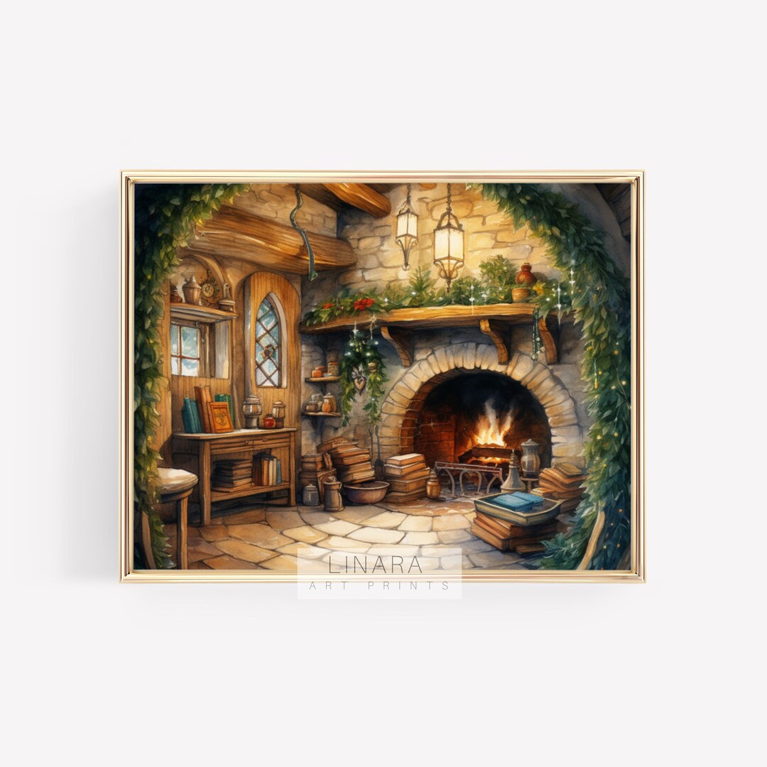 Christmas Hobbit Hole Watercolor Print – Cozy Shire Home Decor (digital ...