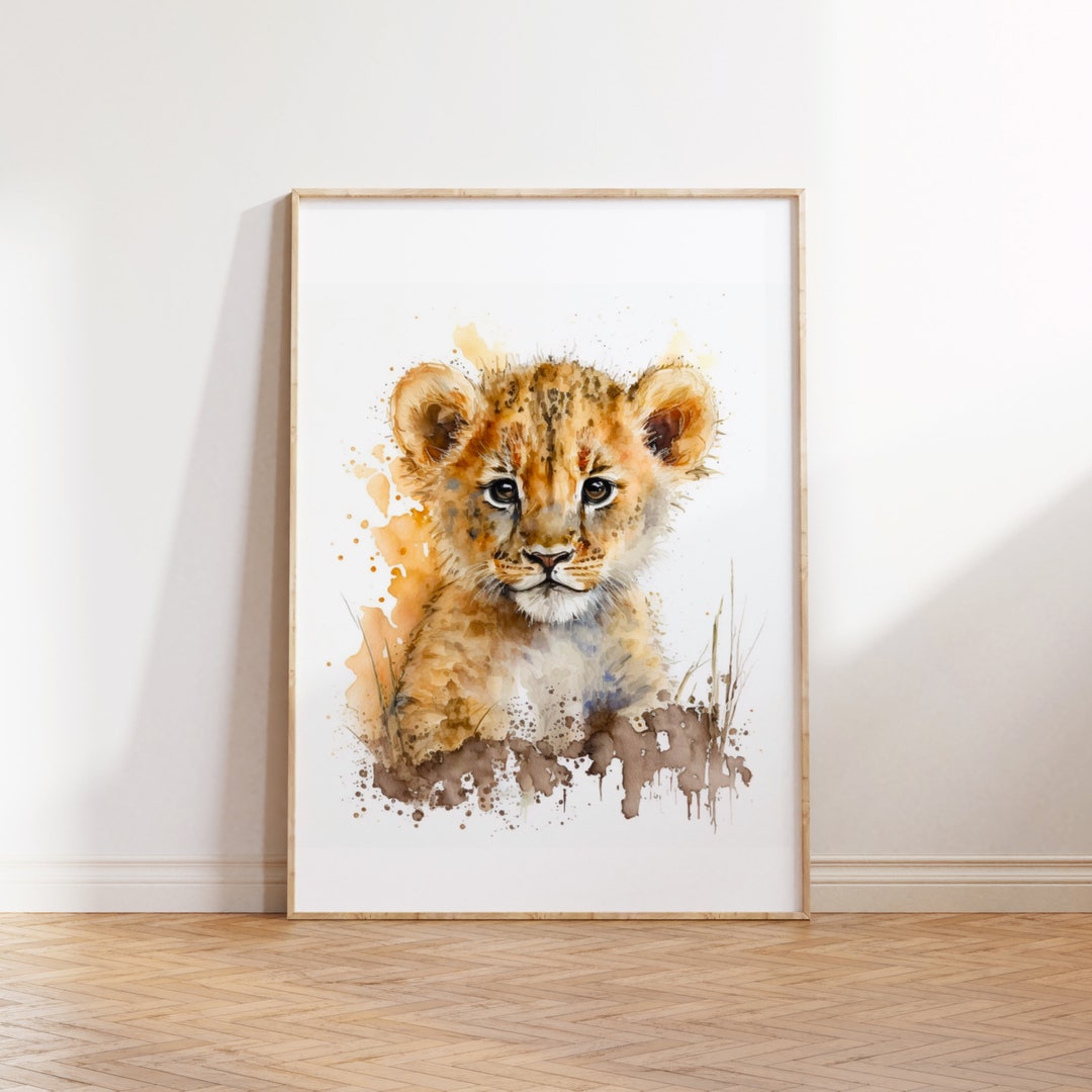 Lion Cub PRINTABLE Watercolor Cute Animal Painting Nursery Baby Nature ...