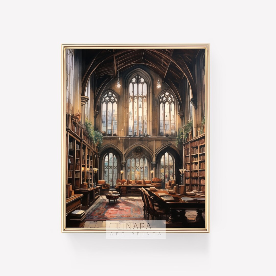 Castle Library — PRINTABLE Watercolor Artwork Digital Download Painting ...