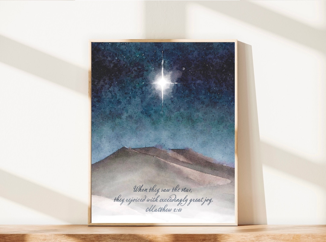 The Star, Scripture (color) — PRINTABLE Watercolor Winter Christmas ...