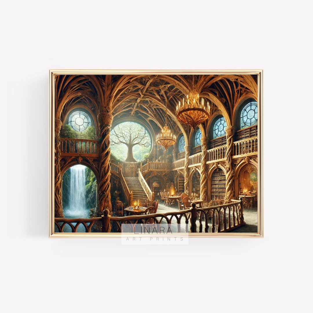 Woodland Rivendell Library — PRINTABLE Watercolor Artwork Digital ...