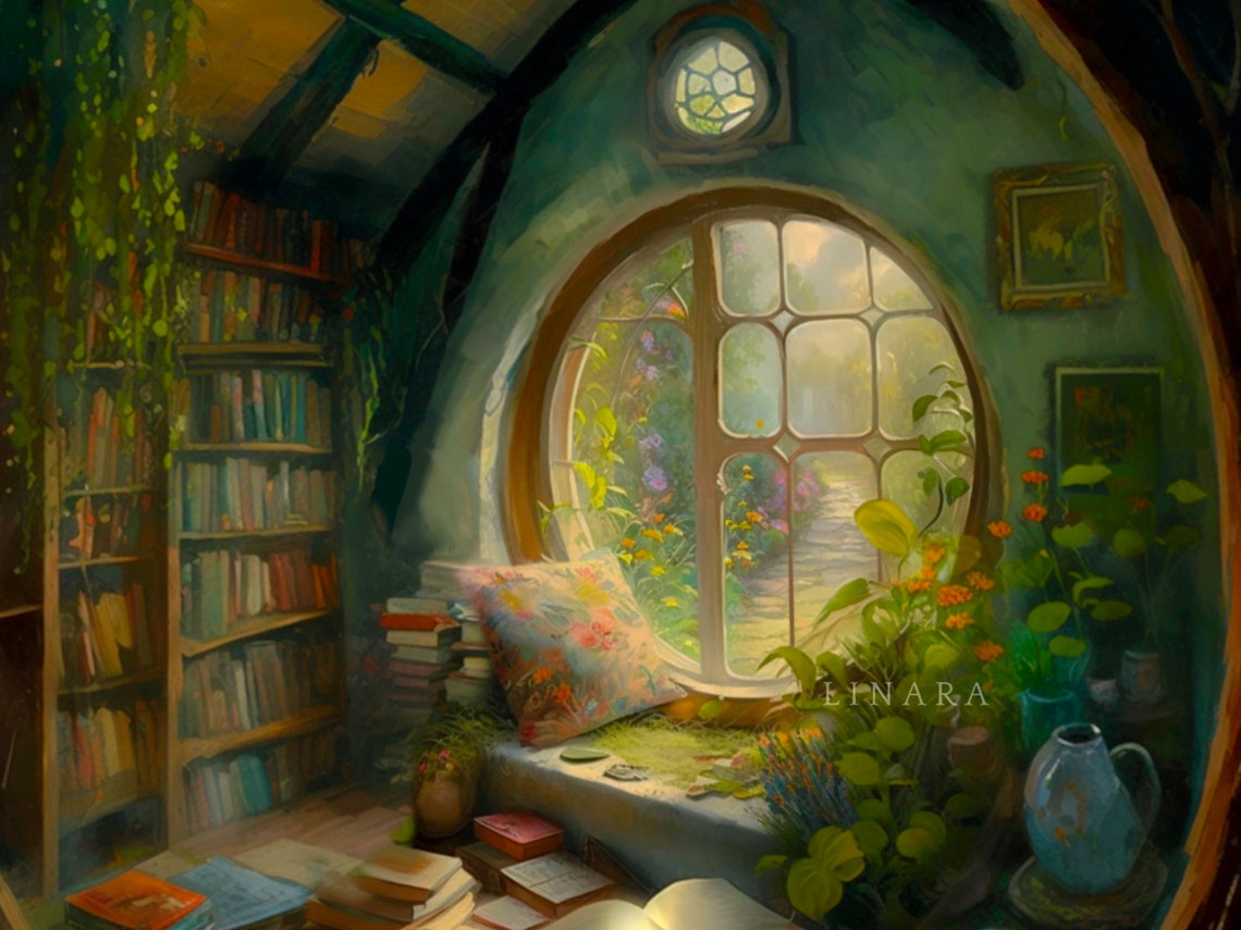 Hobbit Library PRINTABLE Oil Artwork Digital Download Painting Lotr ...