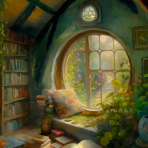 Hobbit Library PRINTABLE Oil Artwork Digital Download Painting Lotr ...