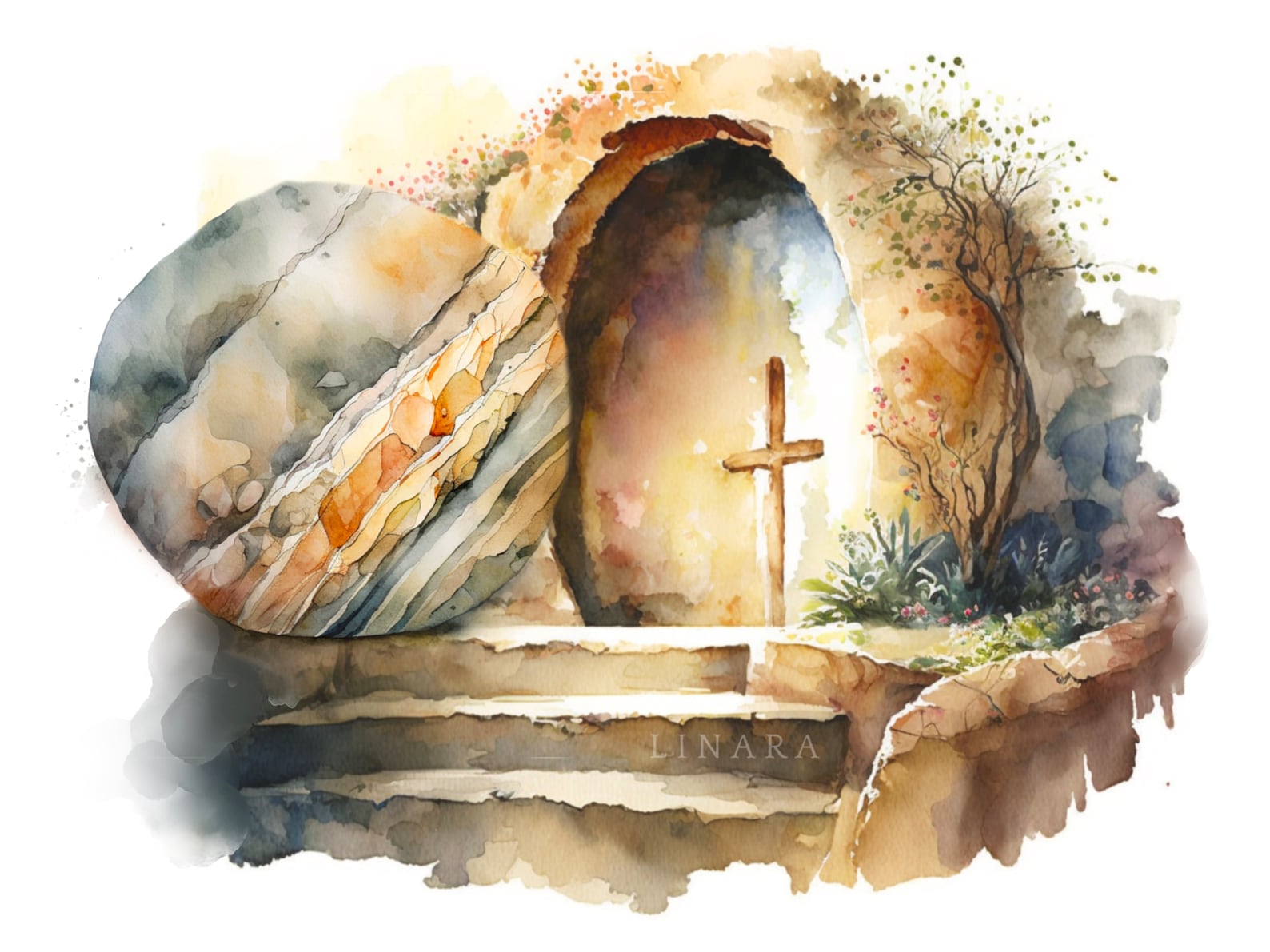 The Empty Tomb PRINTABLE Watercolor Painting Cross Easter Resurrection ...