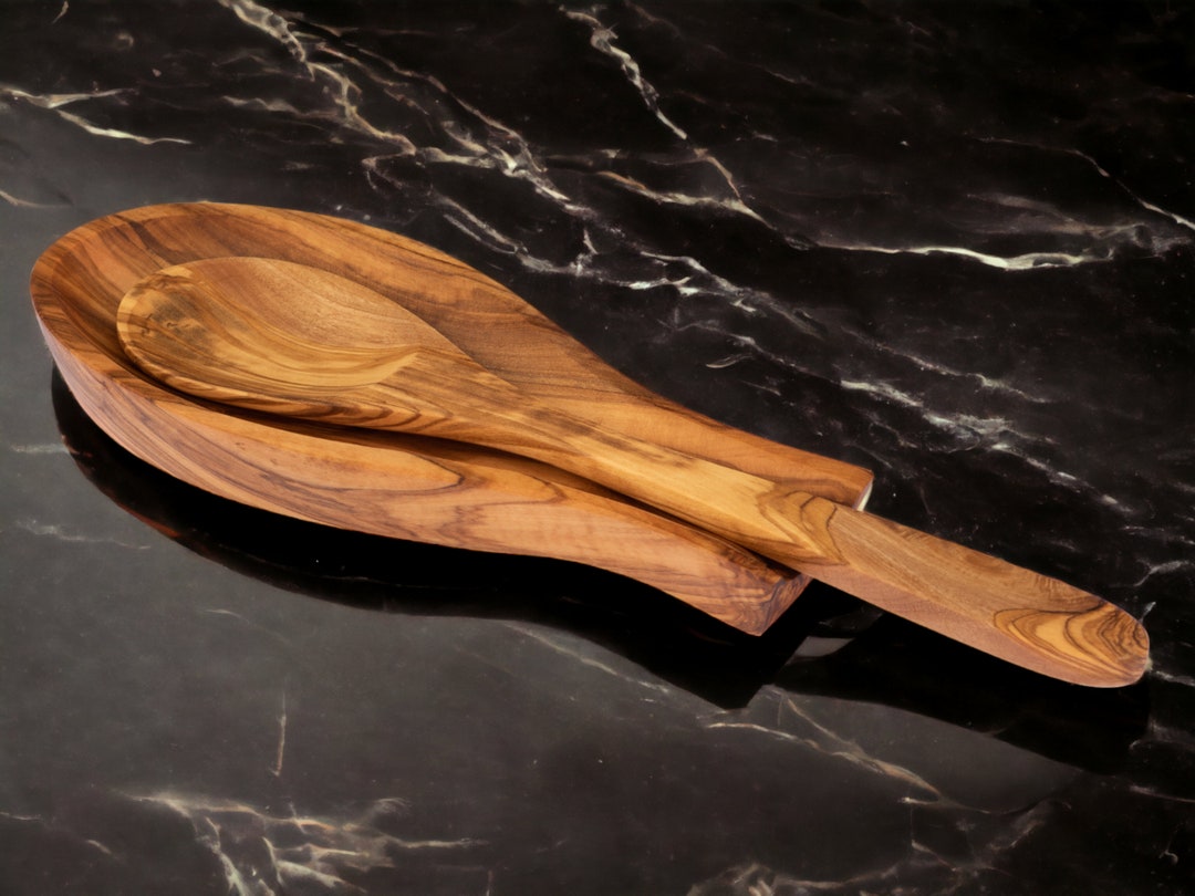 Olive Wood Spoon Spatula Rest Sustainable Utensil Gift Set - Etsy Sweden