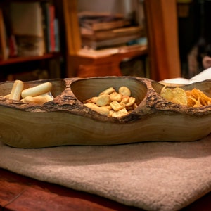 Rustic Olive Wood Long Snack Bowl With 3 Compartments/without ...