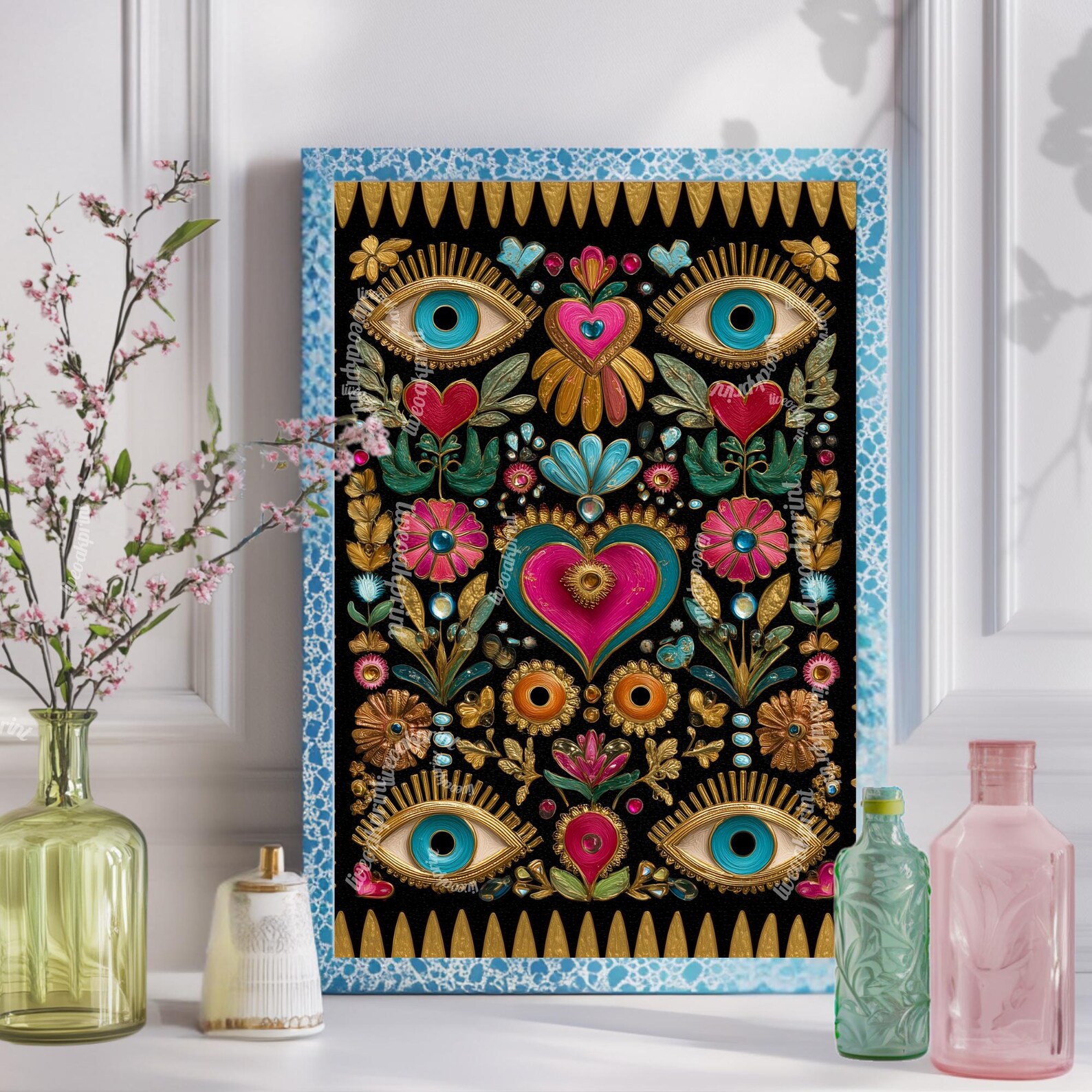 Psychedelic Eye Art Print - Eye and Heart Wall Art Maximalist Floral ...