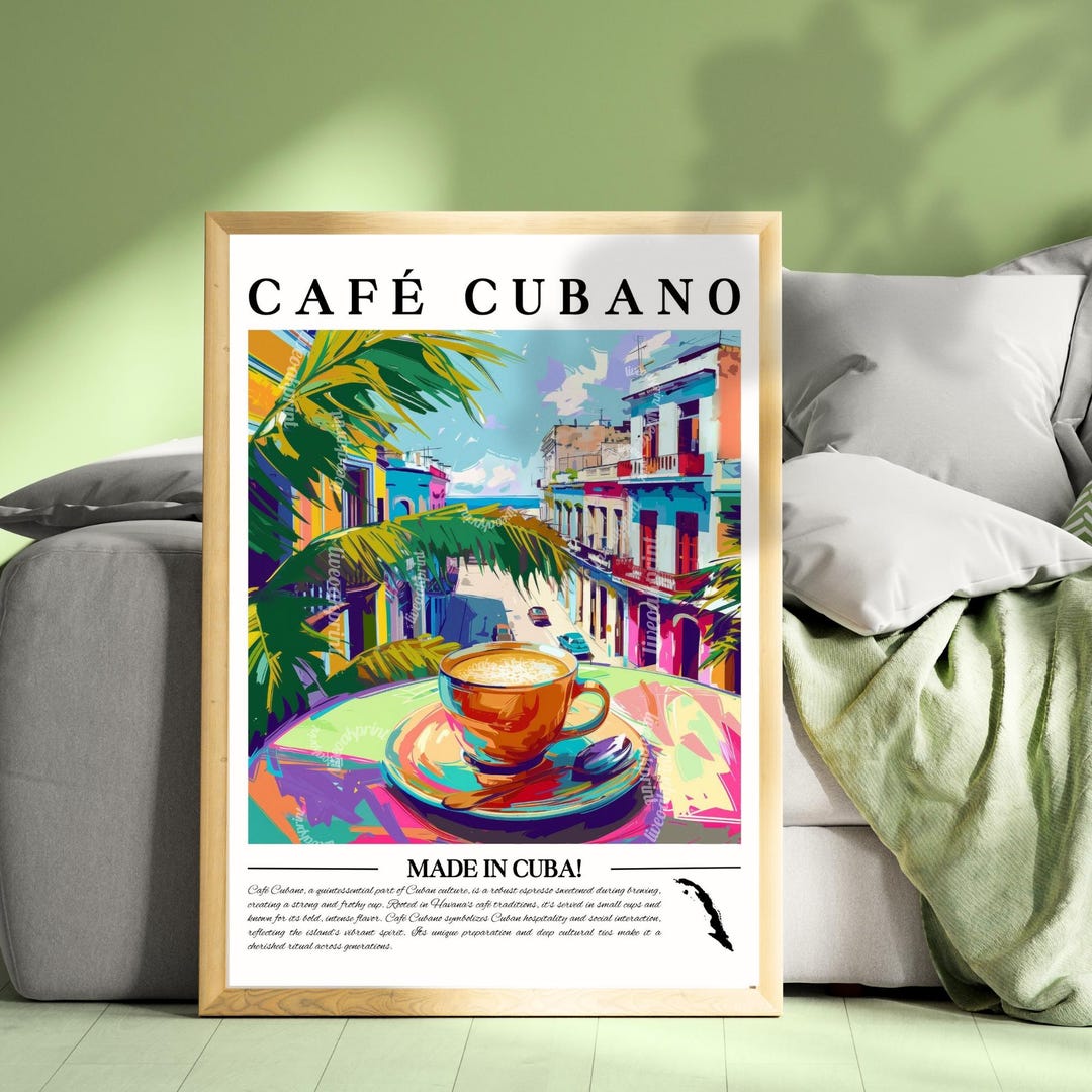 Café Cubano Wall Art - Cuban Coffee Print Cuba Kitchen Decor Havana Cafe Poster Tropical Coffee ...
