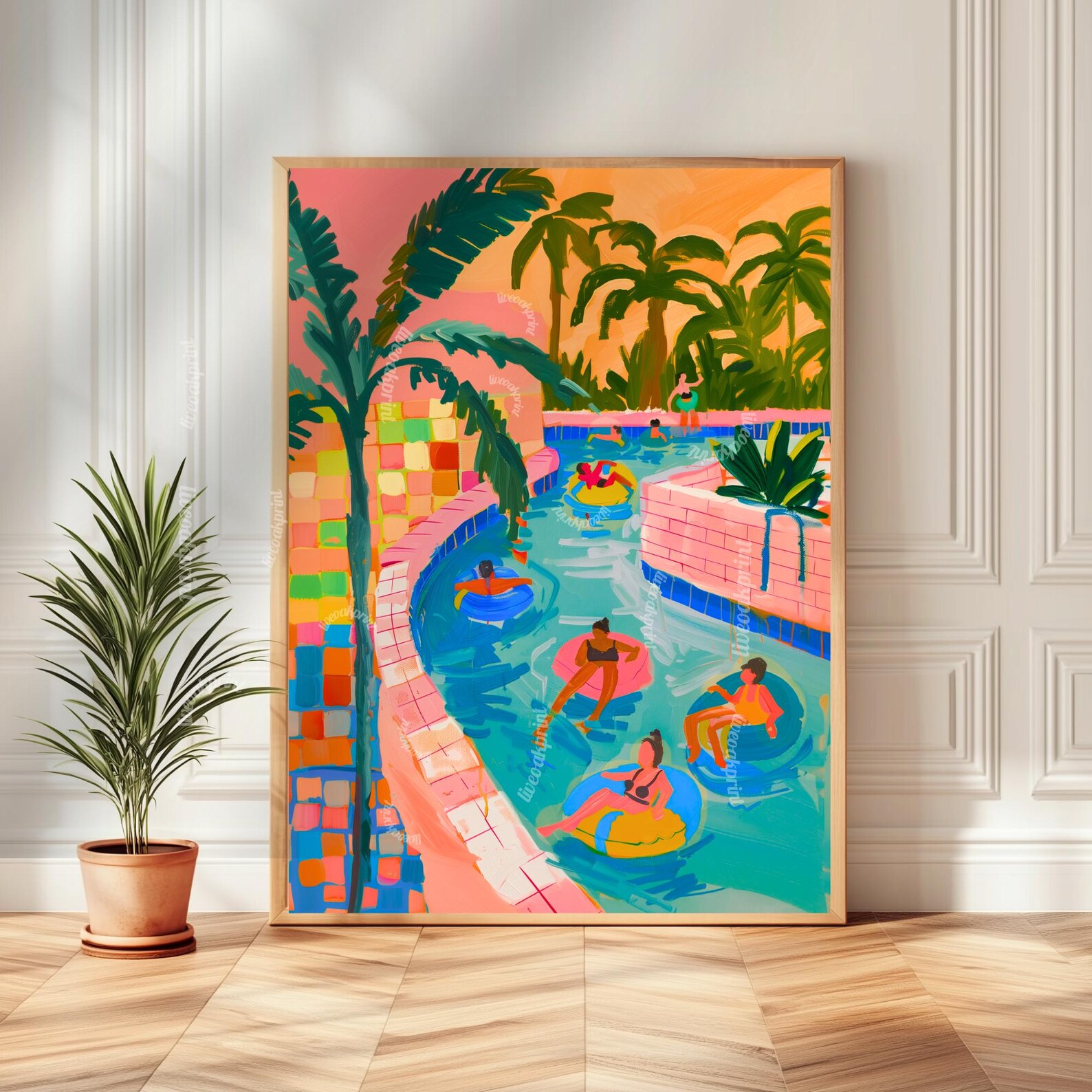 Lazy River Art Print – Retro Pool Float Illustration – Palm Springs ...