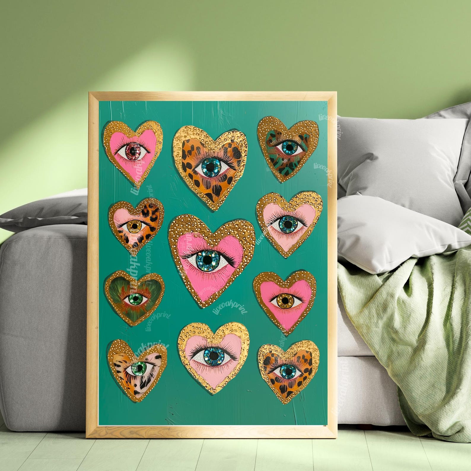Heart Eye Art Print – Green Maximalist Wall Art – Funky Coquette Decor ...