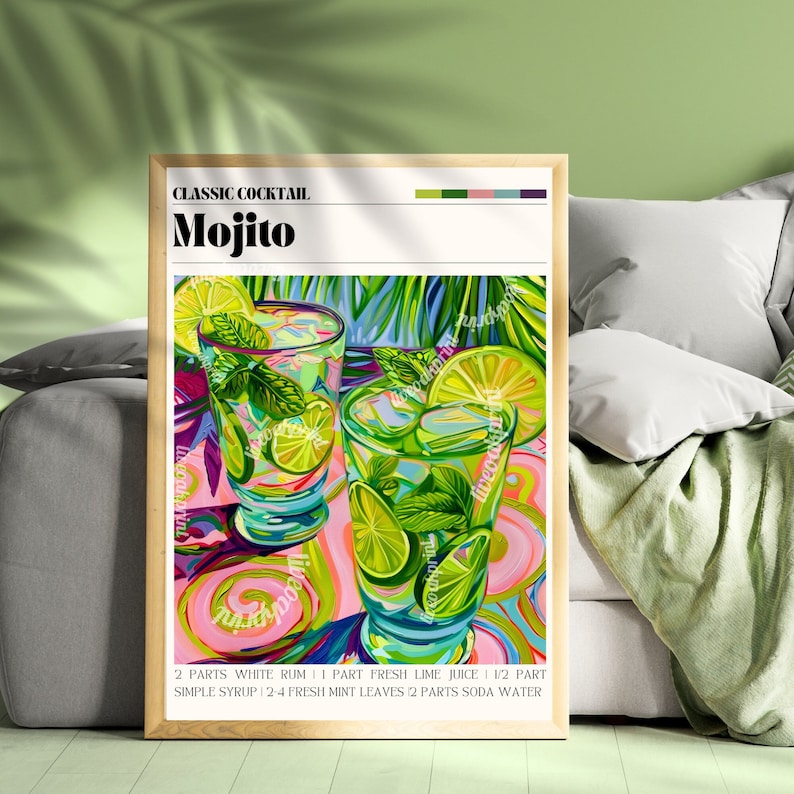 Mojito Print - Mojito Wall Art - Bar Cart Art - Classic Cocktail Prints ...