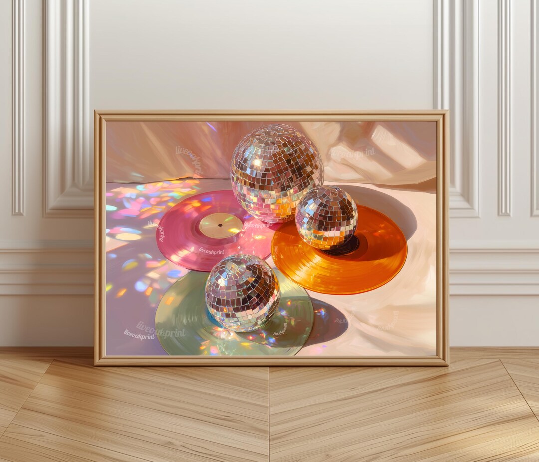 Disco Records Print Horizontal - Disco Ball Wall Decor Retro Record ...