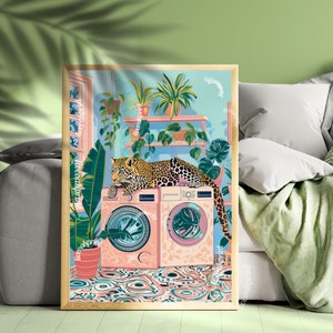 Laundry Leopard - Laundry Room Decor - Wash Room Wall Art - Leopard ...
