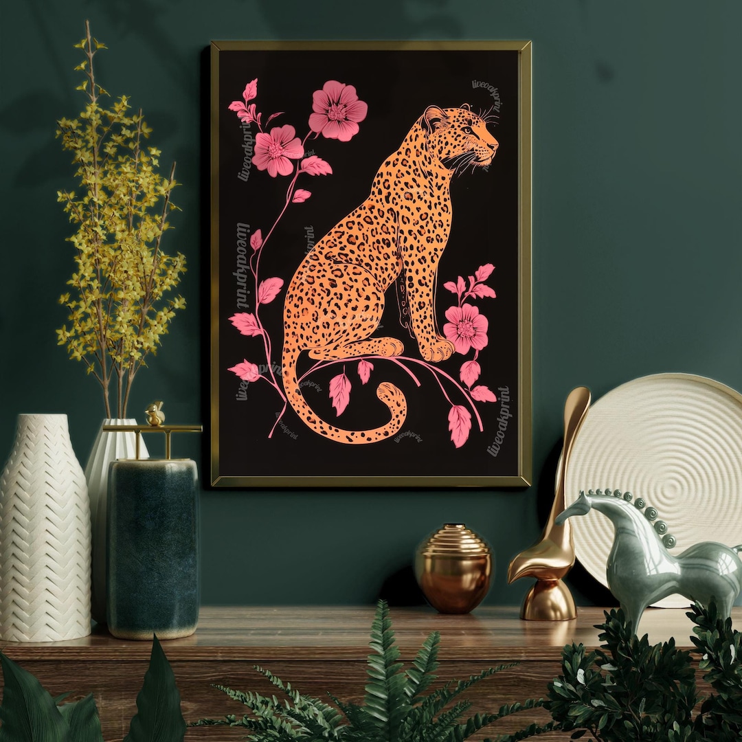 Pink and Black Leopard Wall Art - Maximalist Animal Print - Funky ...