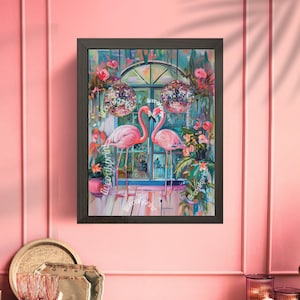 Disco Flamingos in Love ! - Maximalist Funky Wall Art - Retro Flamingo ...