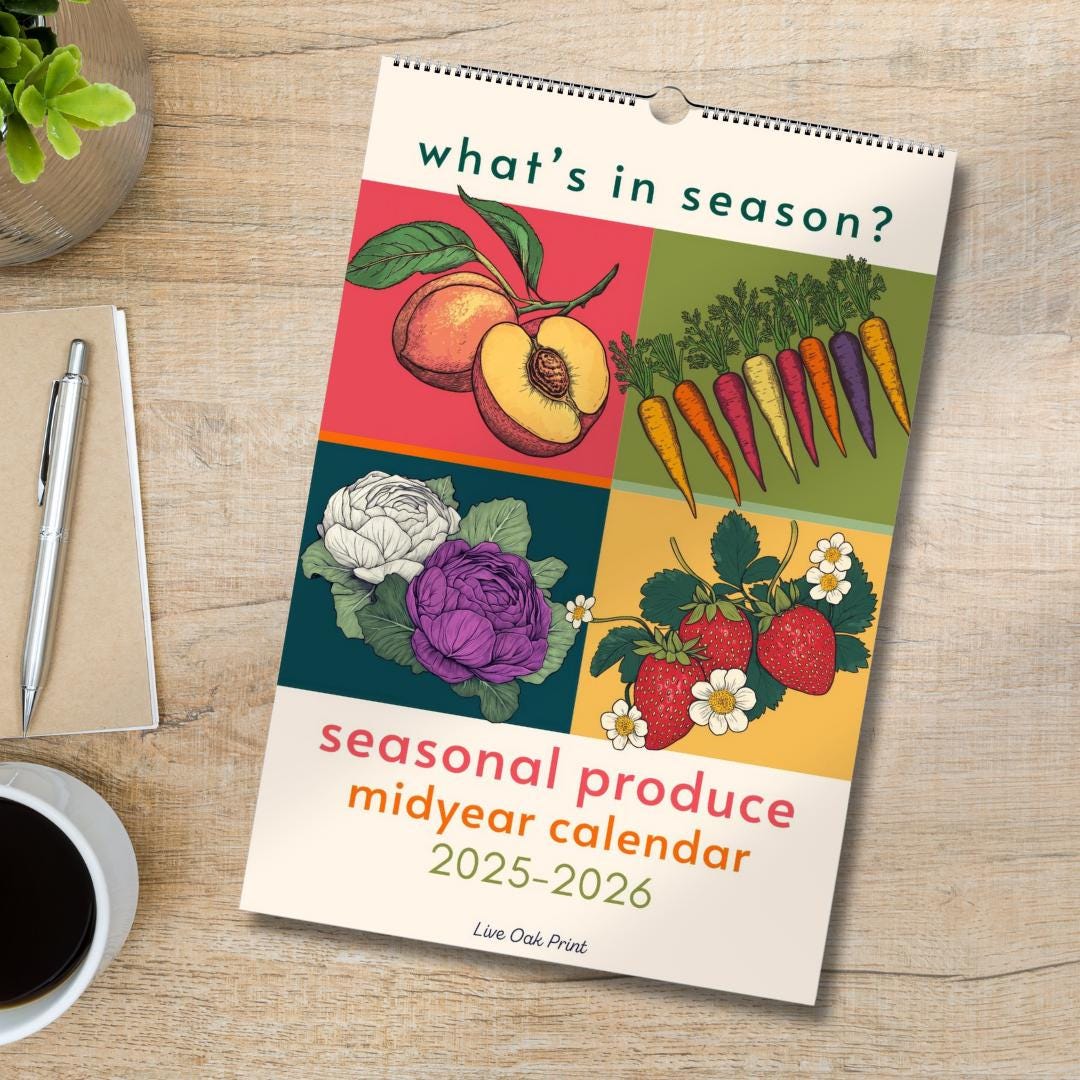 2025 Mid Year Wall Calendar - Seasonal Produce Calendar Academic Year ...